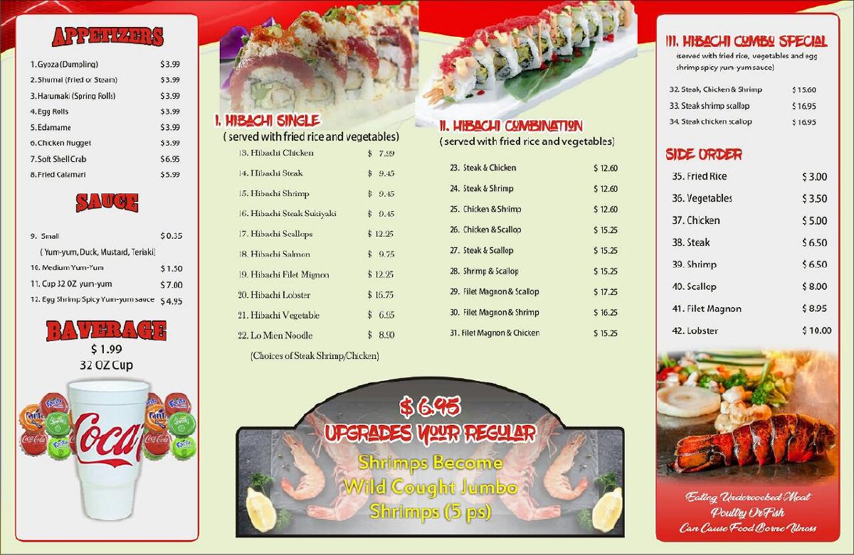 Menu at Kotaro restaurant, Heber Springs