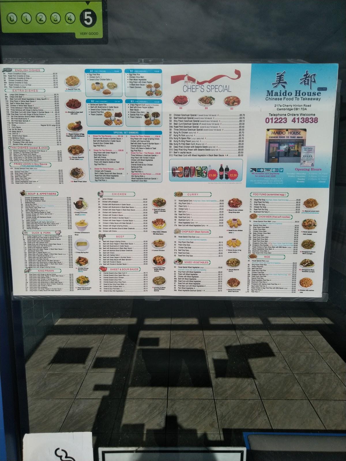 Menu at Maido House fast food, Cambridge