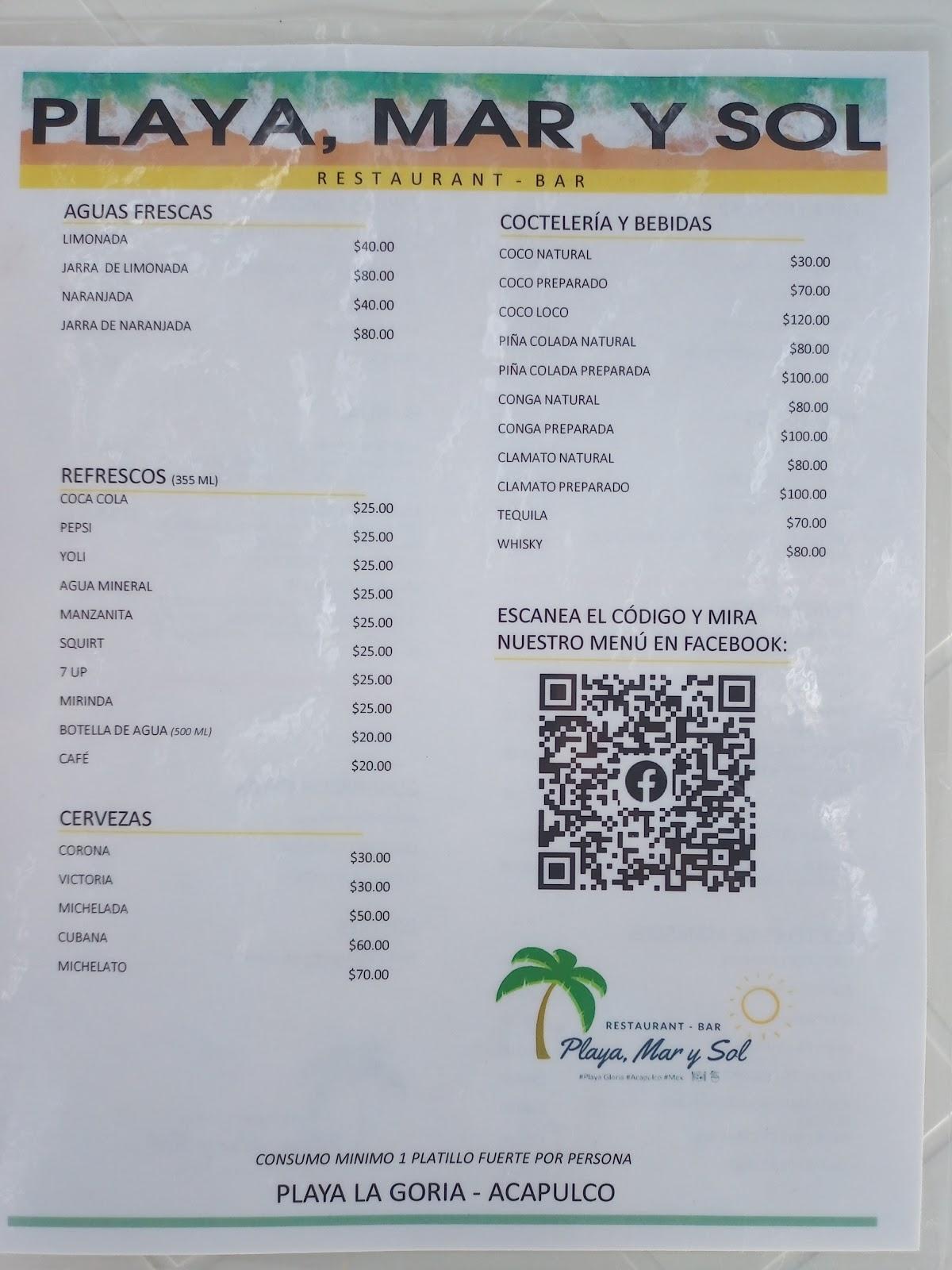 Menu at Restaurante Bar - Mar Y Sol, Acapulco