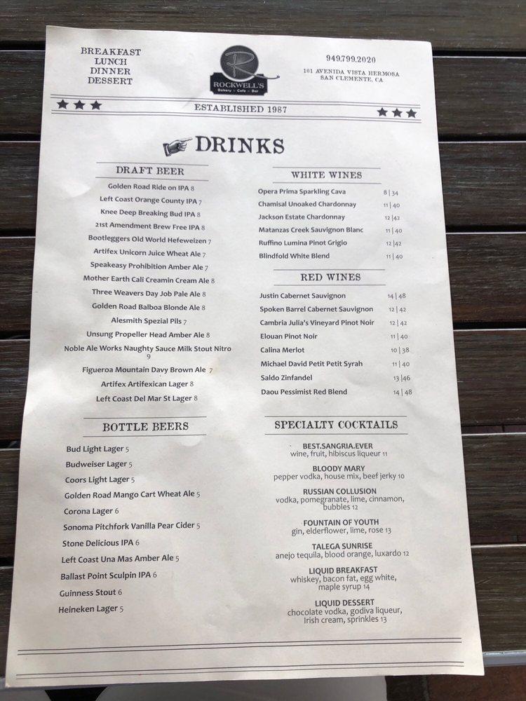 Menu at Rockwell's Bakery, San Clemente