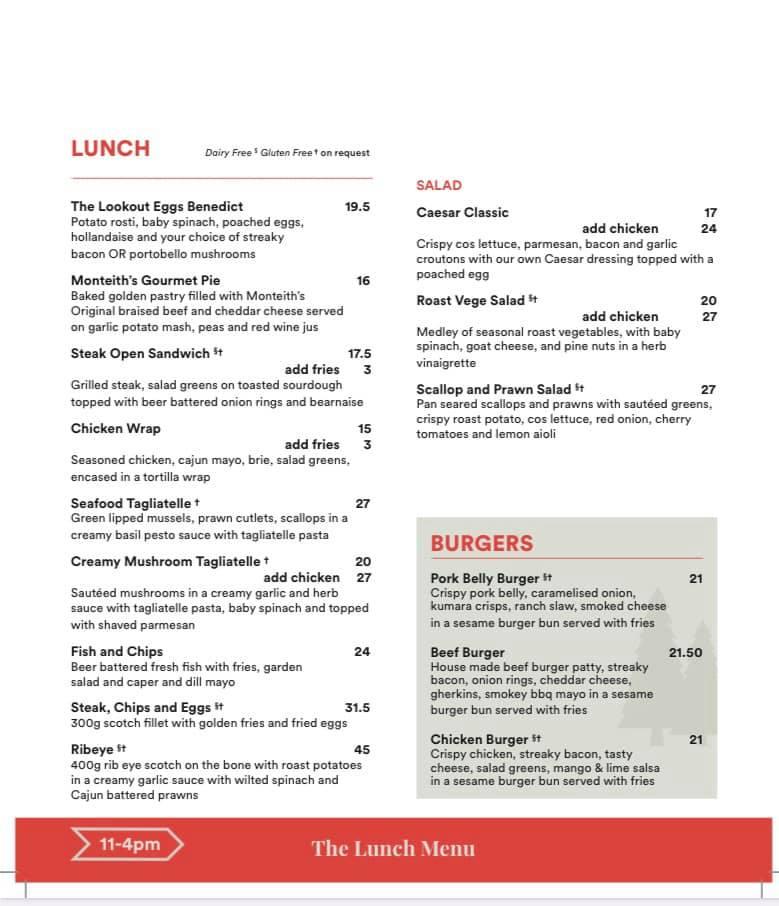 Menu at The Lookout Bar and Kitchen, Hamilton