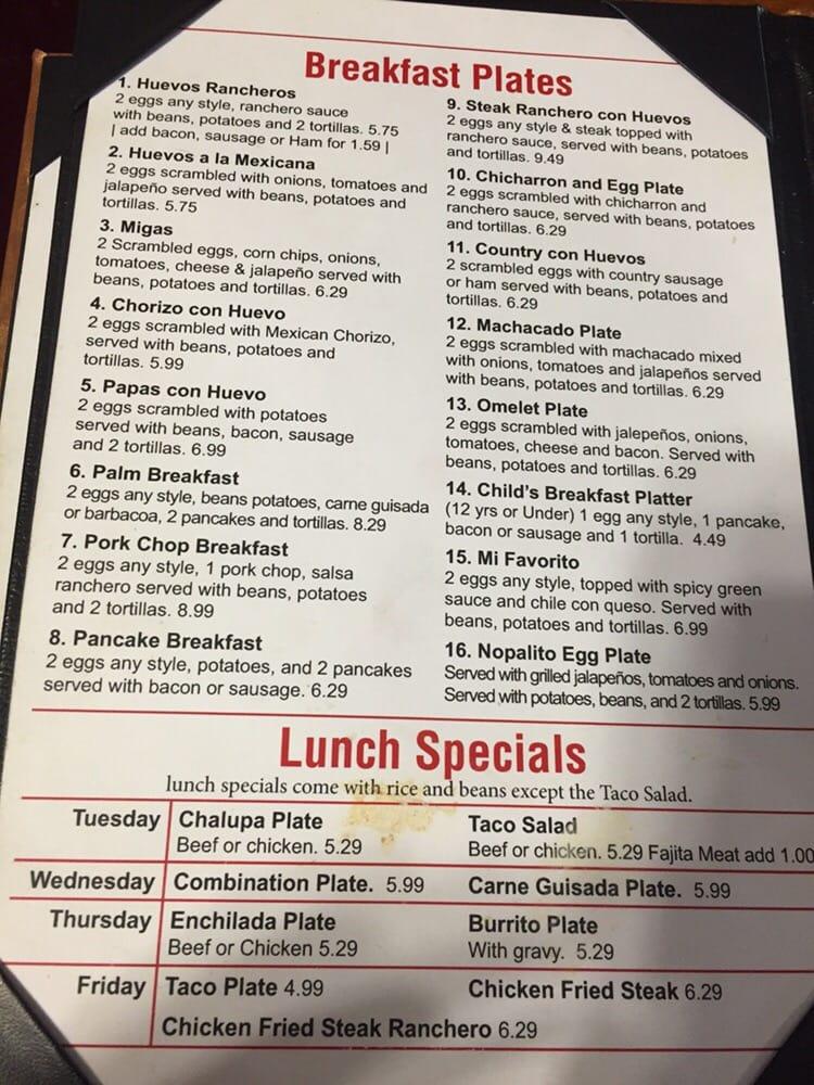Menu at The Palm Cafe 2, San Marcos