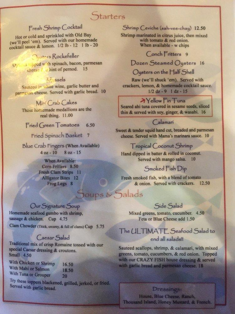 Menu at Crazy Fish Bar And Grill, Lake Wales