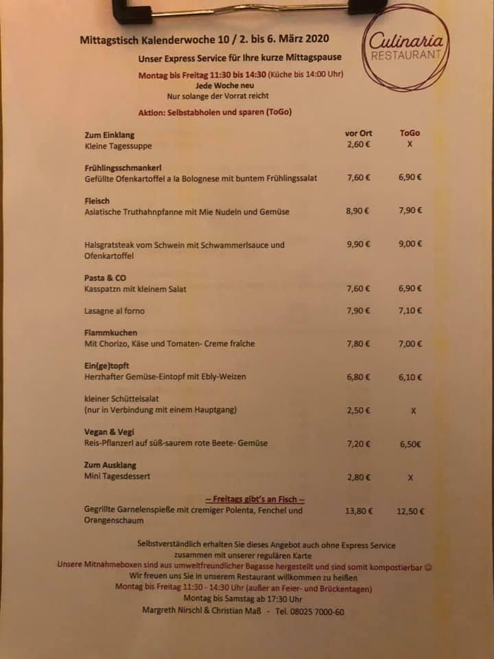 Menu at Culinaria Restaurant und Bar, Miesbach