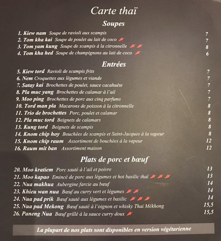 Menu at Issan restaurant, Ixelles