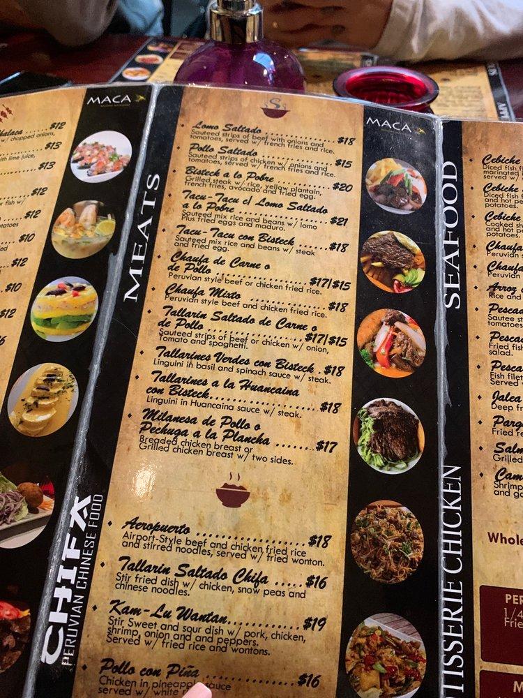 Menu at MACA Peruvian Restaurant, New York City