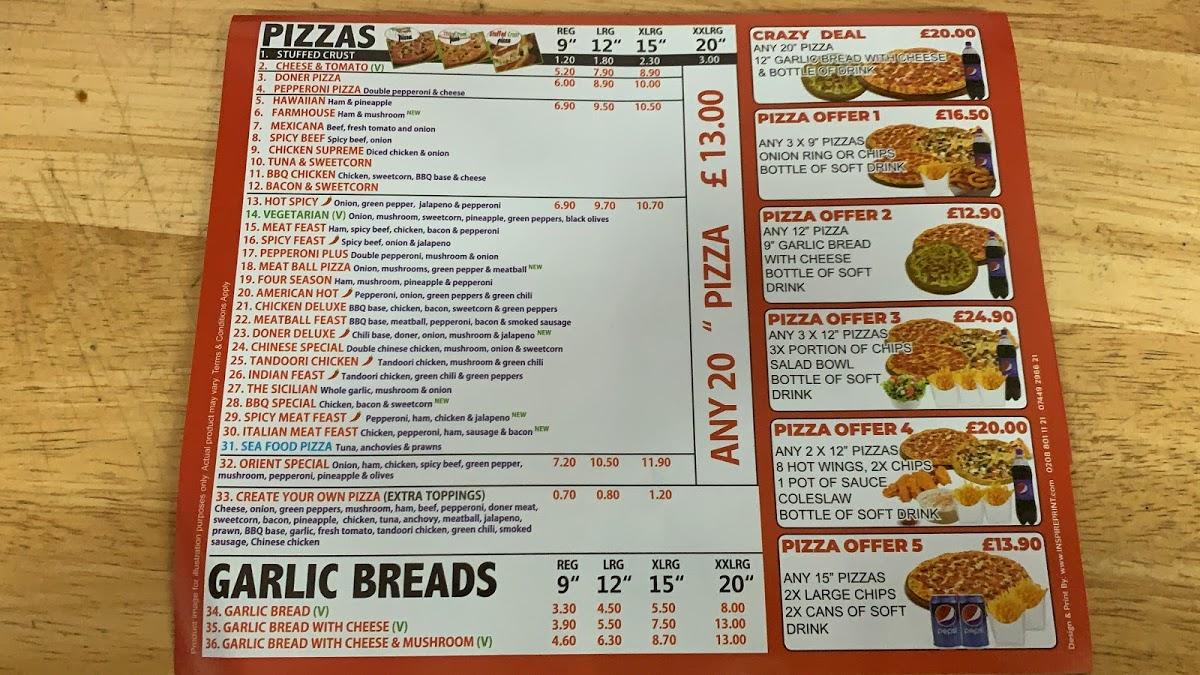 Menu at Orient Express pizzeria, Stanford-le-Hope
