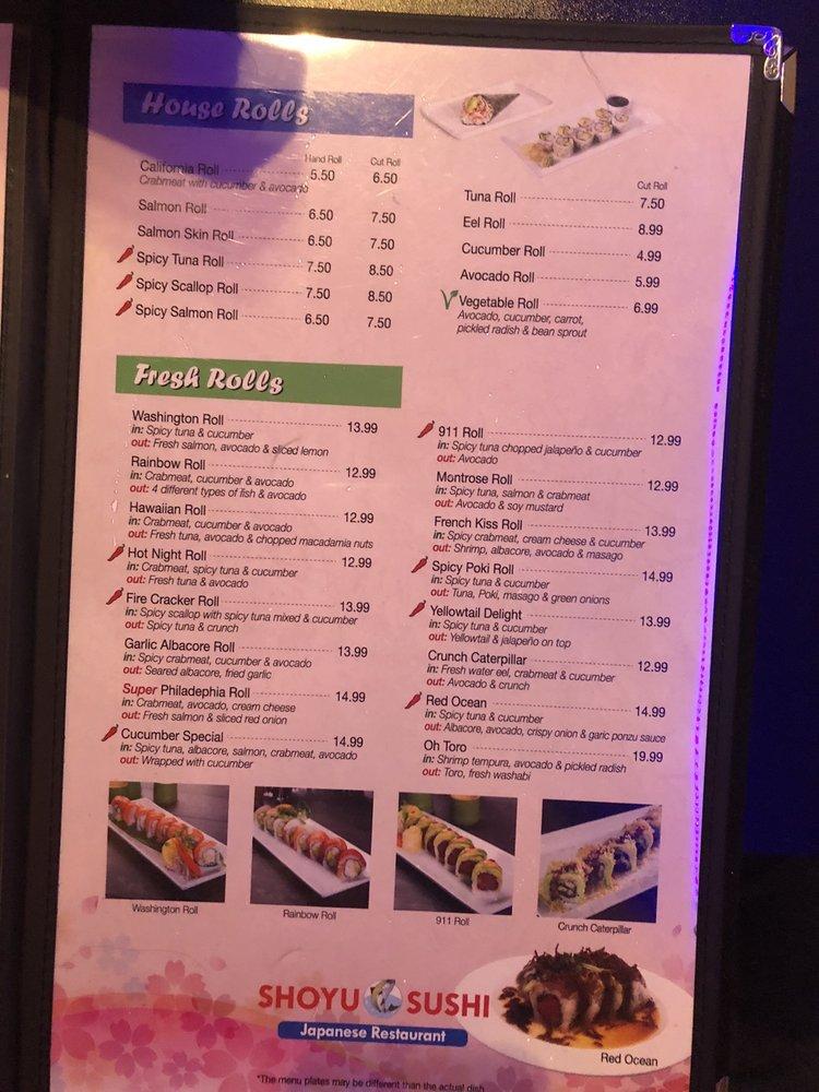 Menu at Shoyu Sushi Japanese Restaurant, Bakersfield, Mount Vernon Ave