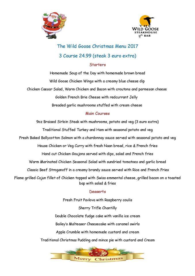 Menu at The Wild Goose steakhouse, Mallow
