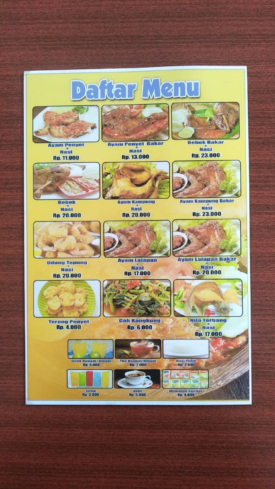 Menu at Ayam Penyet Raja Rasa restaurant, Angsau