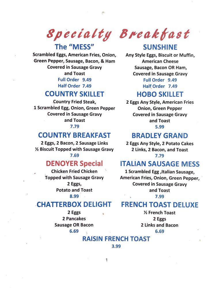 Menu at Chatter Box Cafe, Bradley