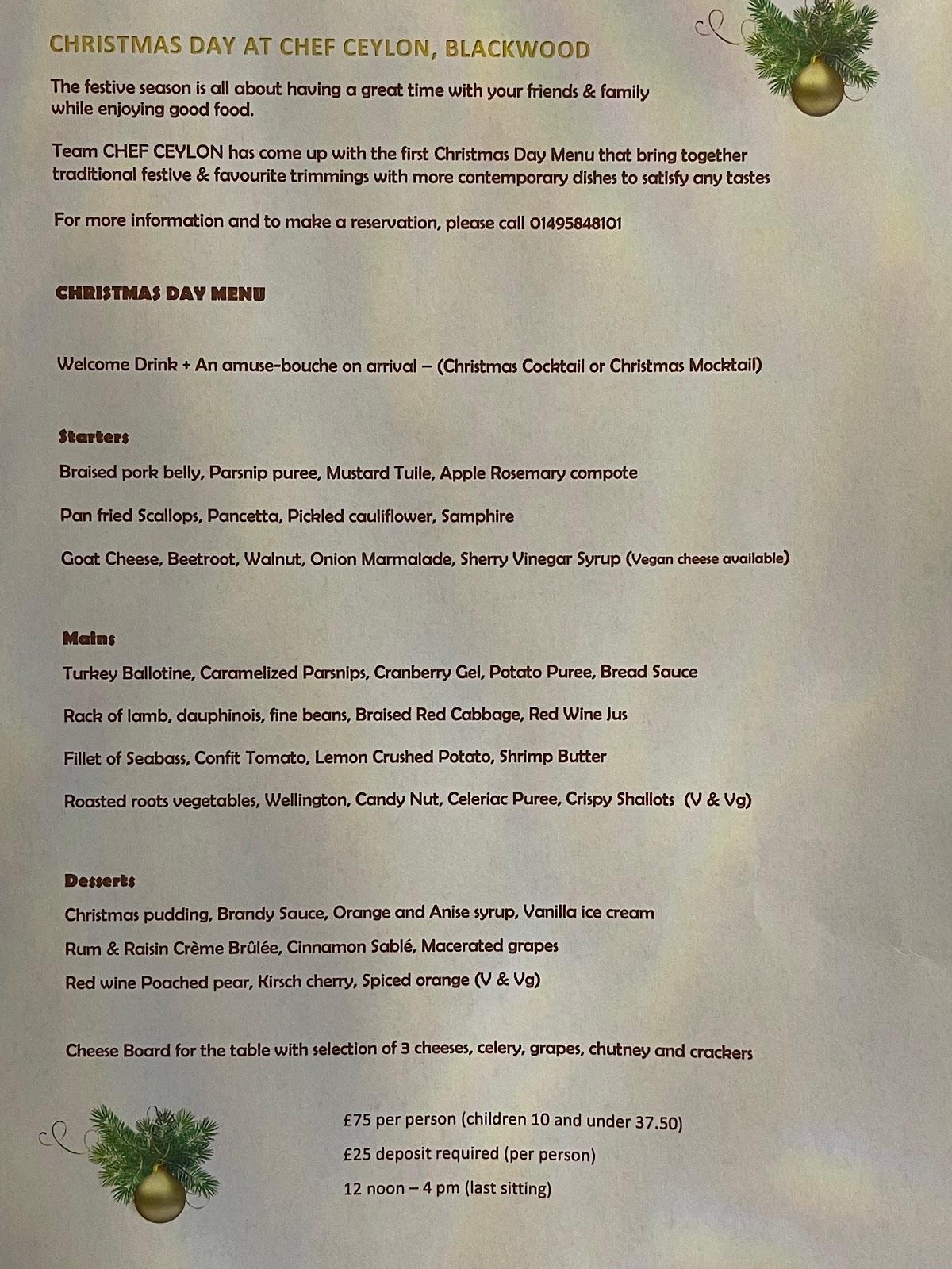 Menu at Chef Ceylon restaurant, Blackwood