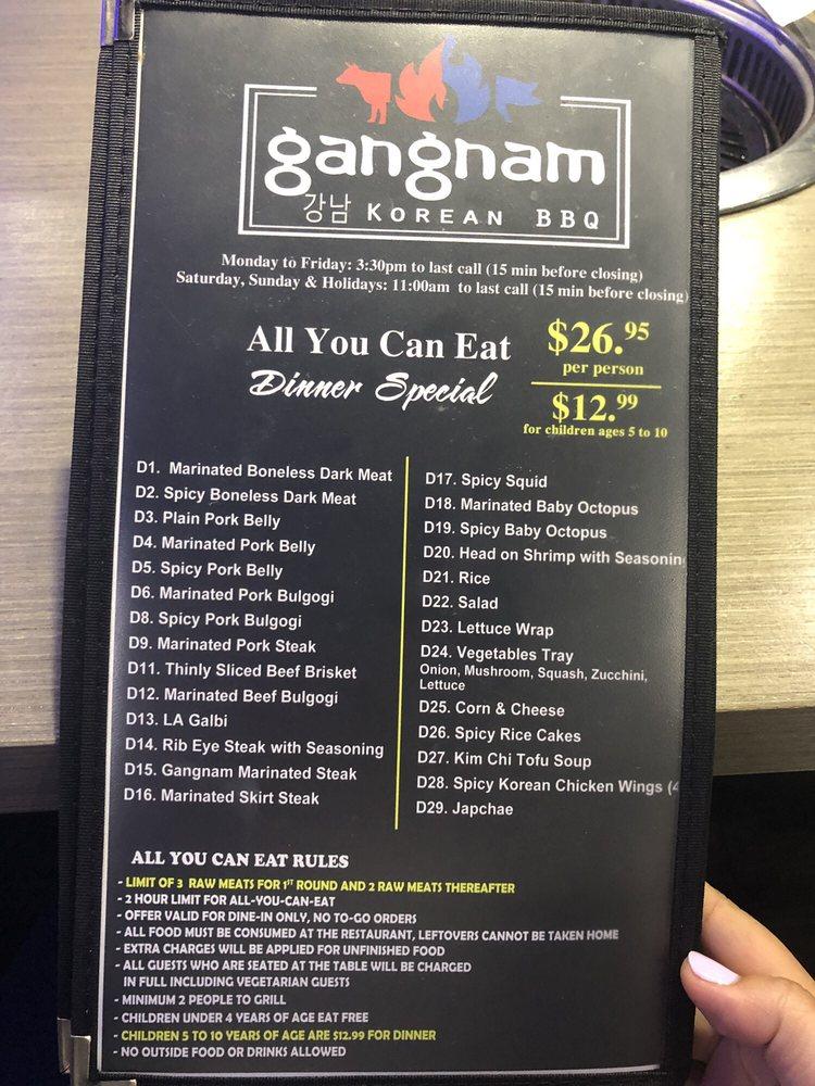 Carta de Gangnam Korean BBQ Restaurant, Metairie
