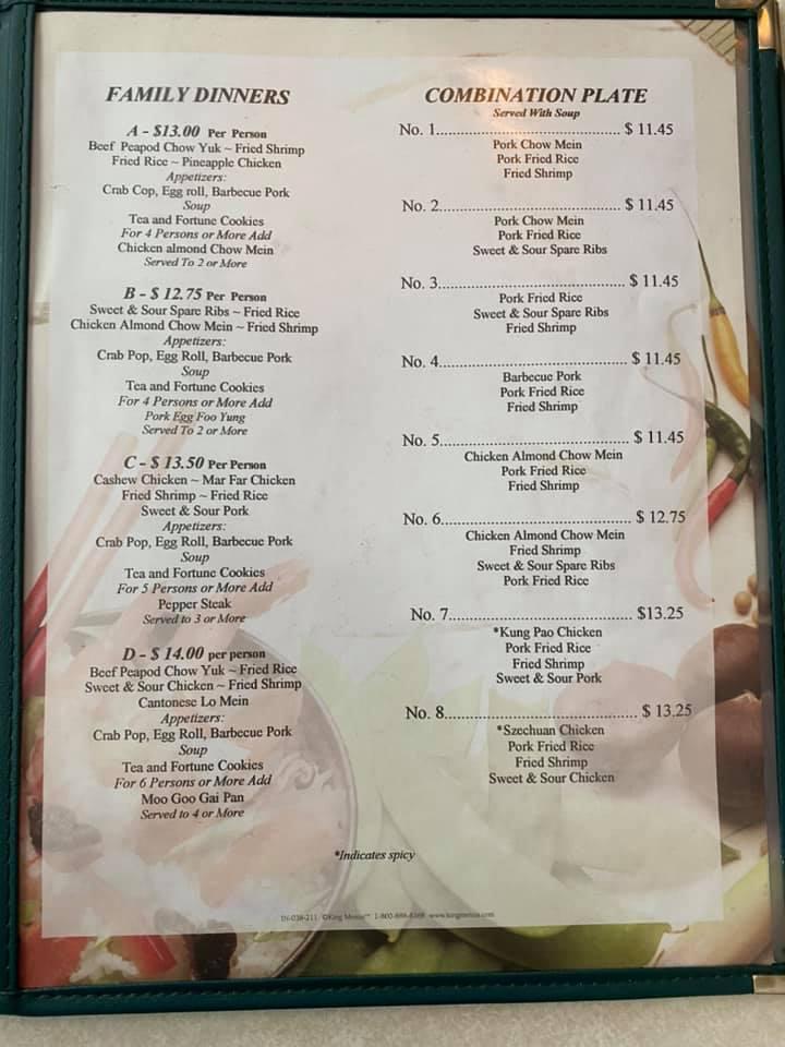 Menu at Gee's Family Restaurant, Prineville