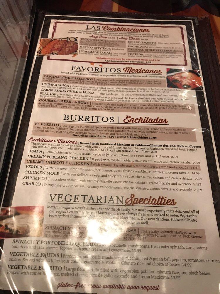 Menu at Moctezuma's Mexican Restaurant, Tukwila