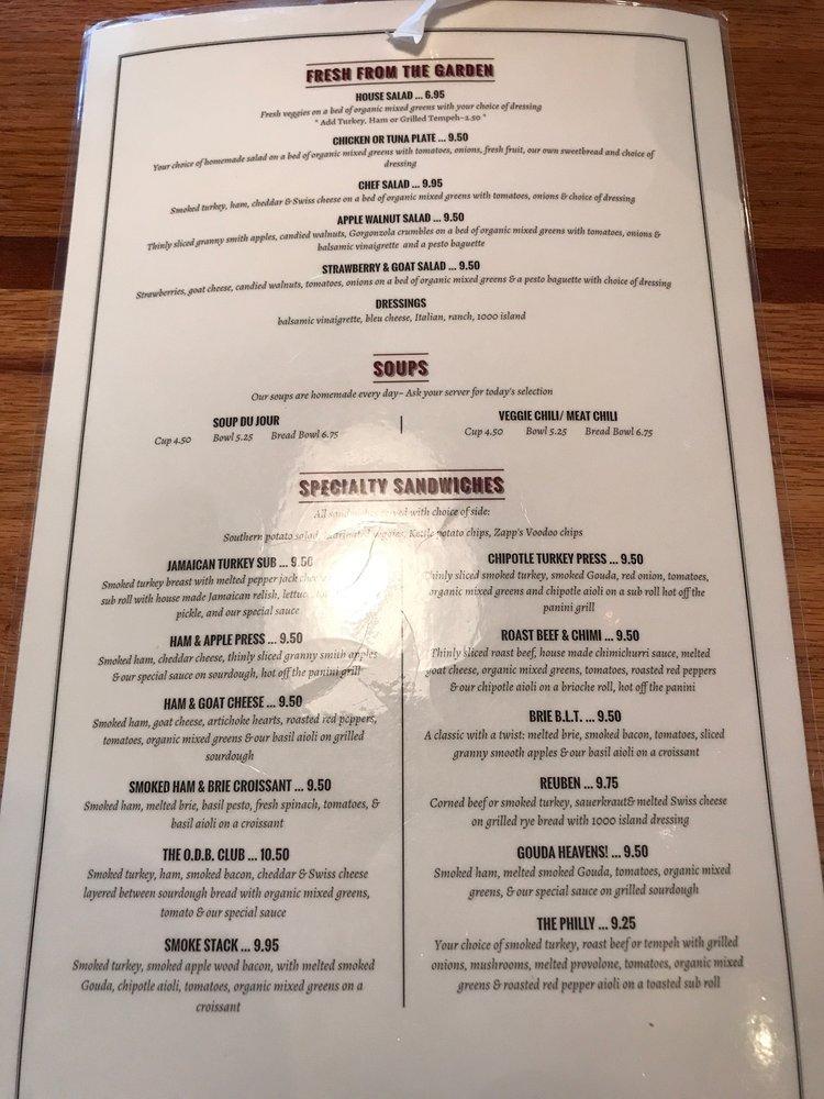 Menu at Our Daily Bread restaurant, Boone