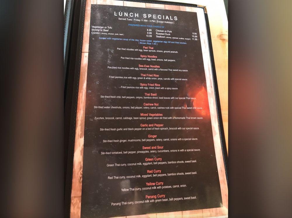 Menu at Pinto Thai Ramona restaurant, Ramona