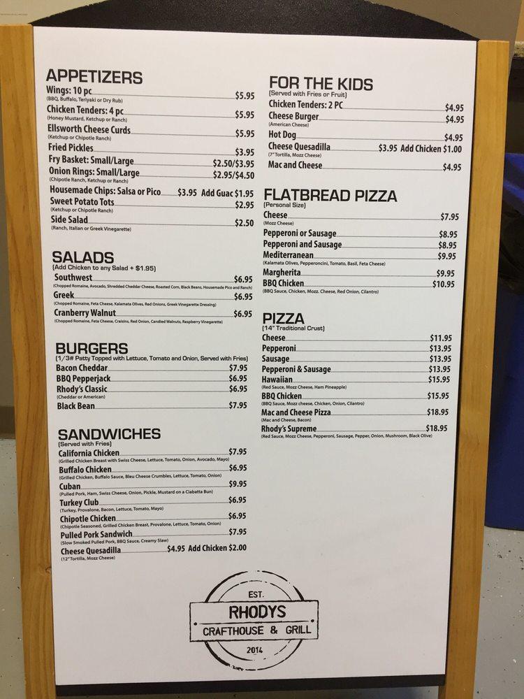 Menu at Rhody's Craft House and Grill pub & bar, Eden Prairie