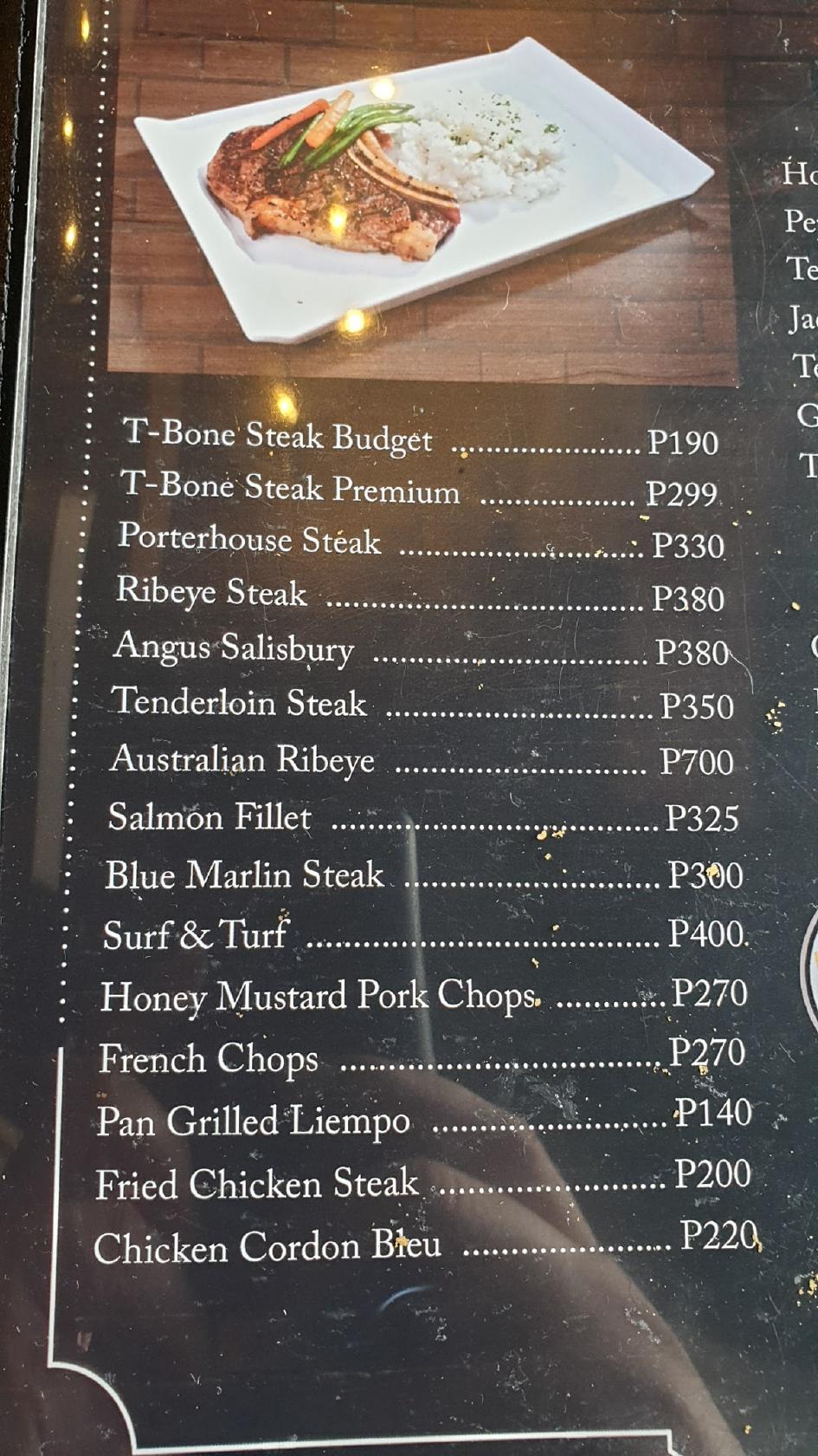 Menu at Rustic Box Steakhouse, Mandaluyong