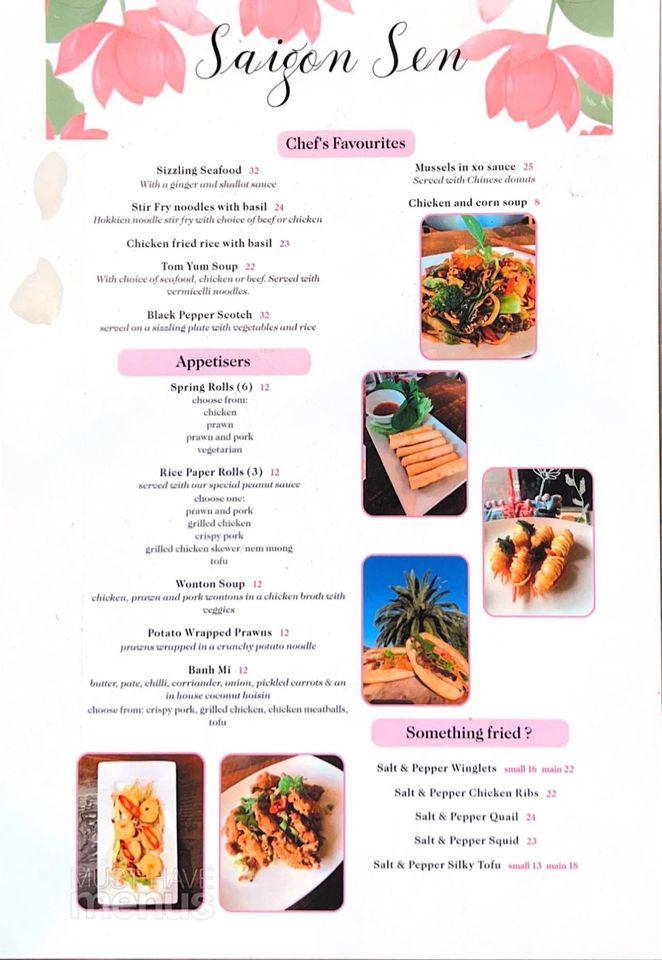 Menu at Saigon Sen restaurant, Albert Park