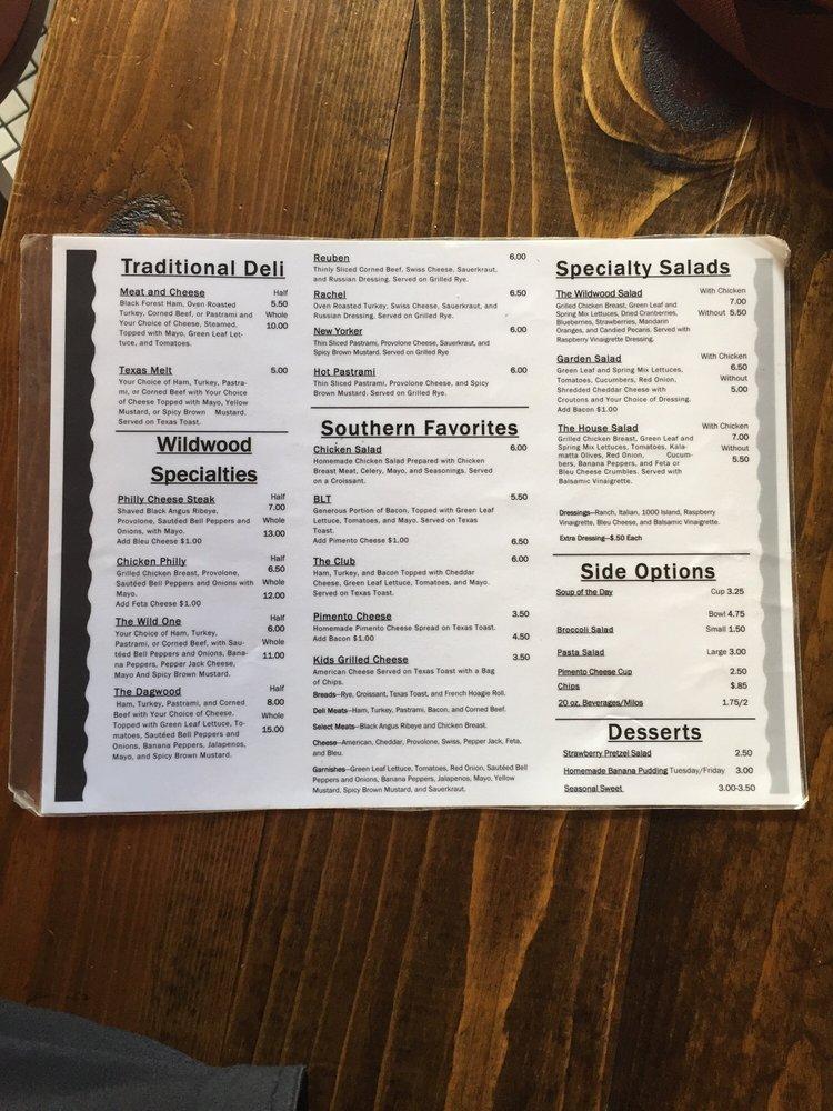 Menu at Wildwood Deli cafe, Athens
