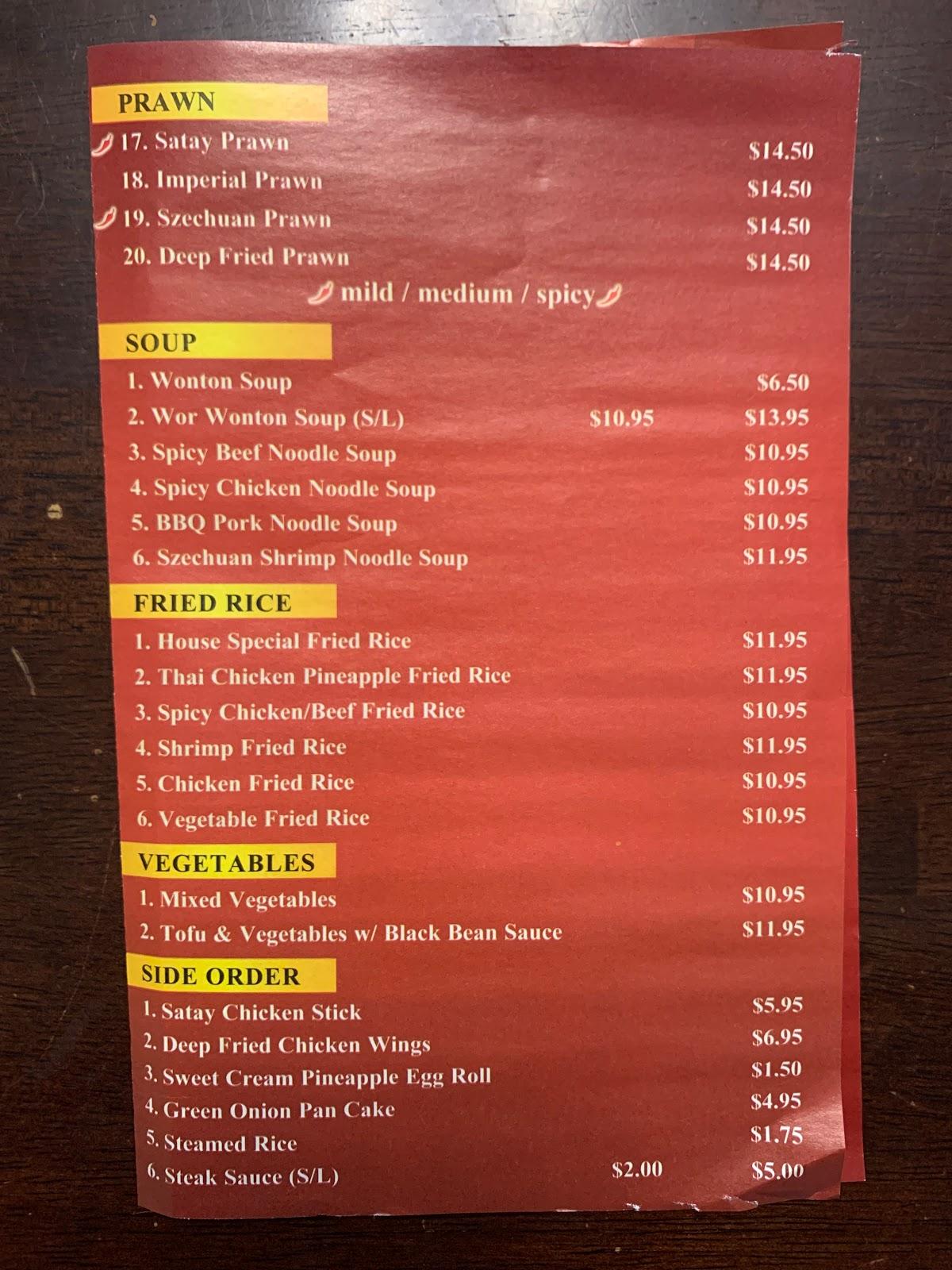 Menu at Asian Noodle House restaurant, Colwood
