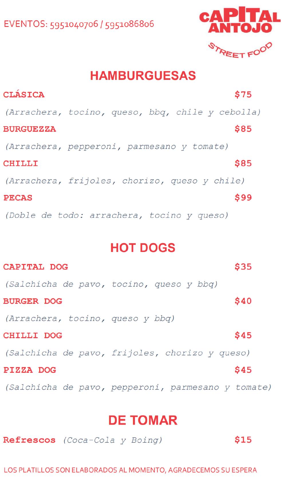 Menu at Capital Antojo restaurant, Texcoco