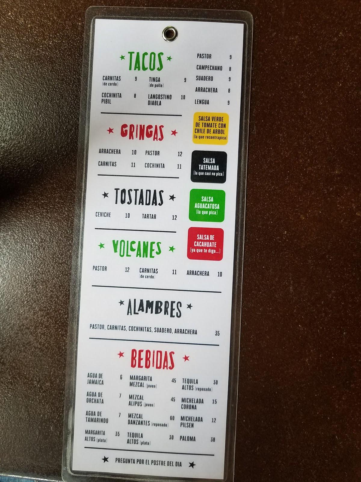 Menu at Chinga tu Taco restaurant, Miraflores, Av. Mariscal La Mar 1300