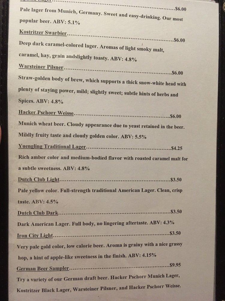 Menu at Max's Allegheny Tavern pub & bar, Pittsburgh
