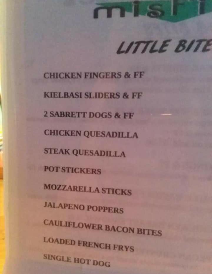 Menu at Misfits Tavern pub & bar, Ridge