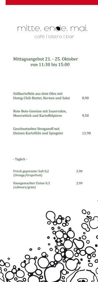 Menu at Mitte Ende Mai cafe, Halle (Saale)