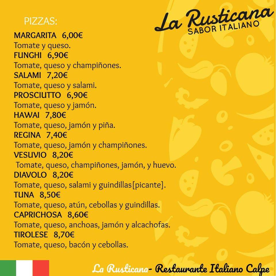 Menu at Pizzeria La Rusticana, Calp