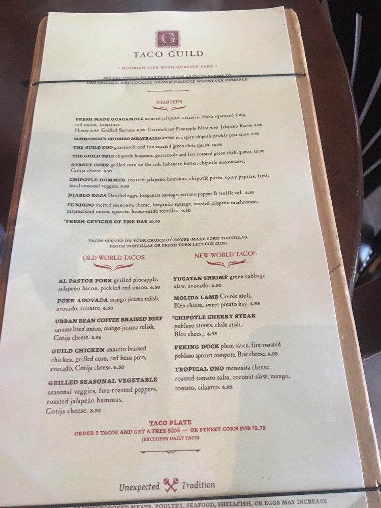 Menu at Taco Guild pub & bar, Phoenix