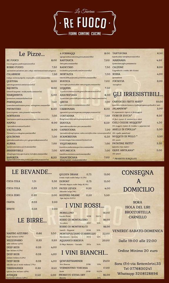 Menu da Ristorante -Taverna "Re Fuoco", Sora