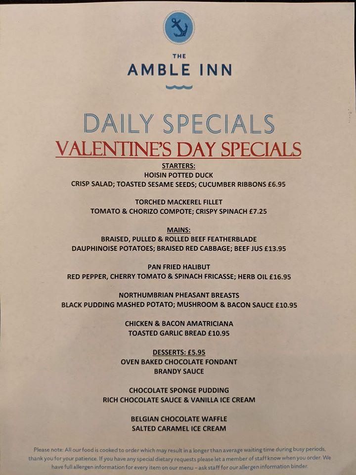 Menu at The Amble Inn pub & bar, Amble