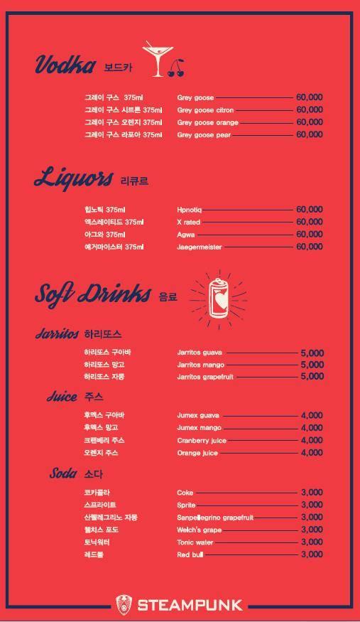 Menu at steampunk restaurant, Seoul