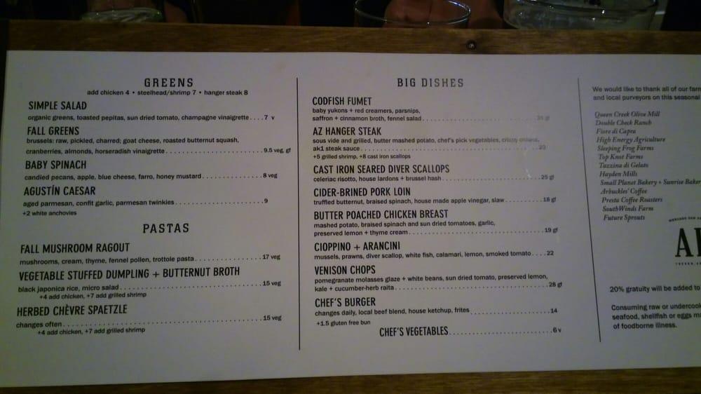 Menu at Agustin Kitchen pub & bar, Tucson
