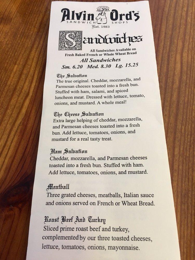 Menu at Alvin Ord's Sandwich Shop restaurant, Port Royal