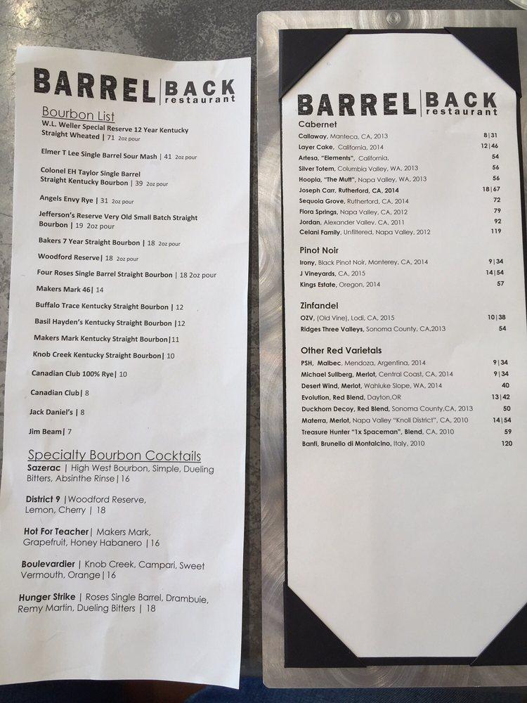 Menu at Barrel Back Restaurant, Walloon Lake
