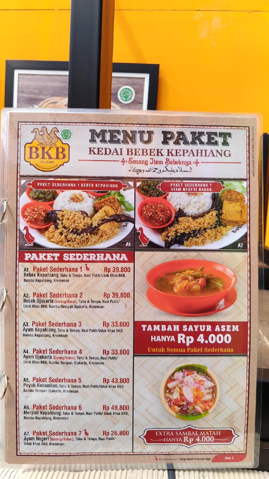 Menu at Bebek BKB Kota Harapan Indah restaurant, Bekasi Regency