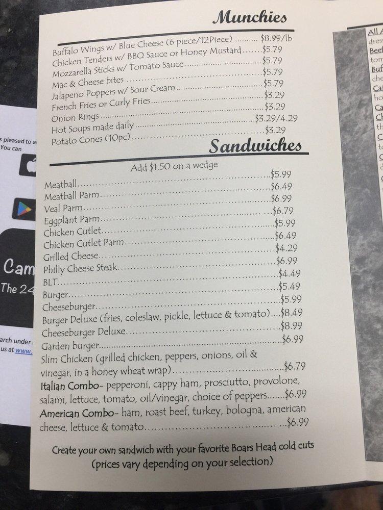 Menu at Cameron's Deli restaurant, Brewster