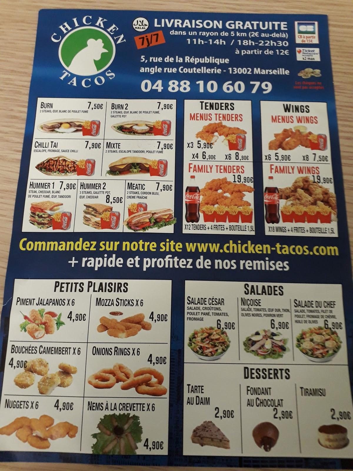 Menu at Chicken Tacos Restaurant, Marseille