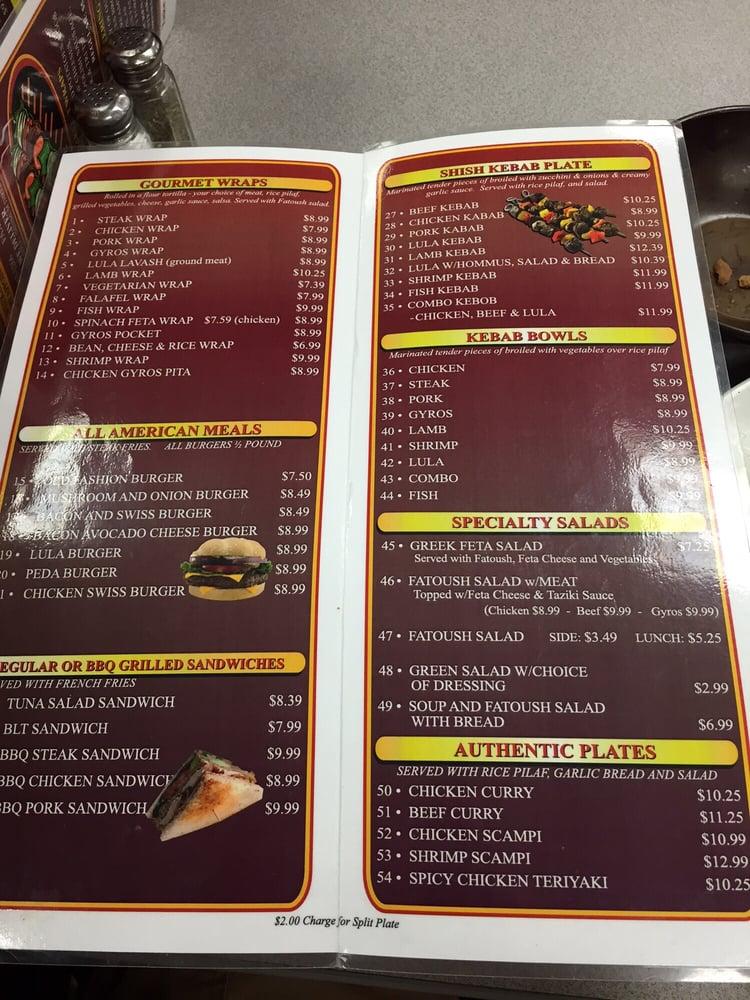 Menu at Churrasco Grill restaurant, Fresno