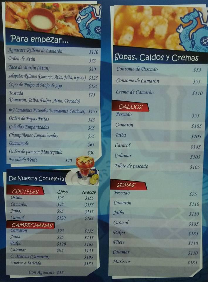 Carta de El Marinero Restaurant-Bar, Nuevo Laredo, Abraham Lincoln 2916