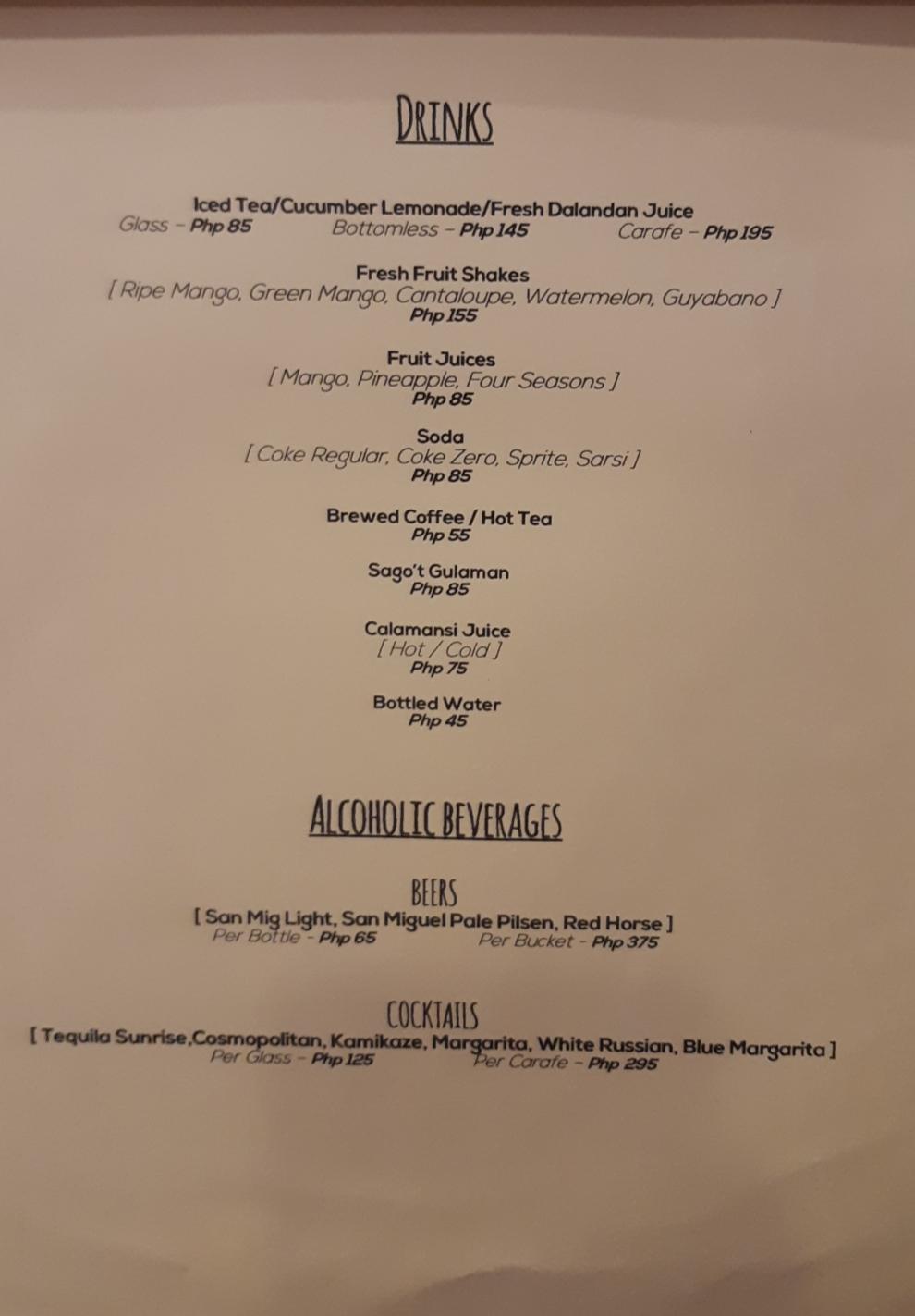 Menu at Entrada restaurant, Tagaytay, 4W3P+84W