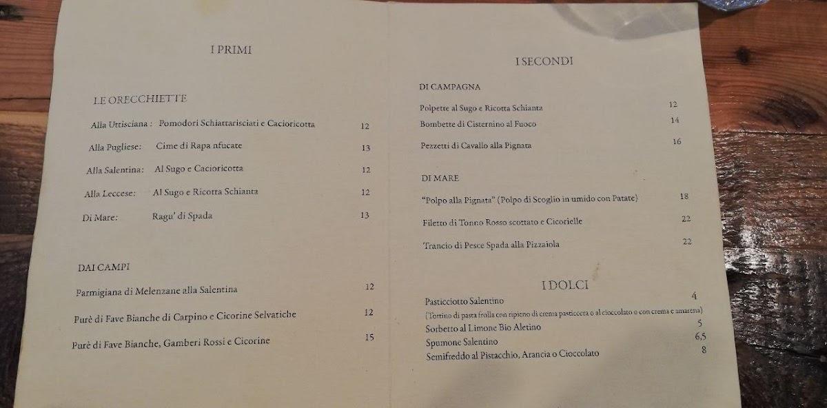 Menu da I Salentini - Ristorante Pugliese, Milano
