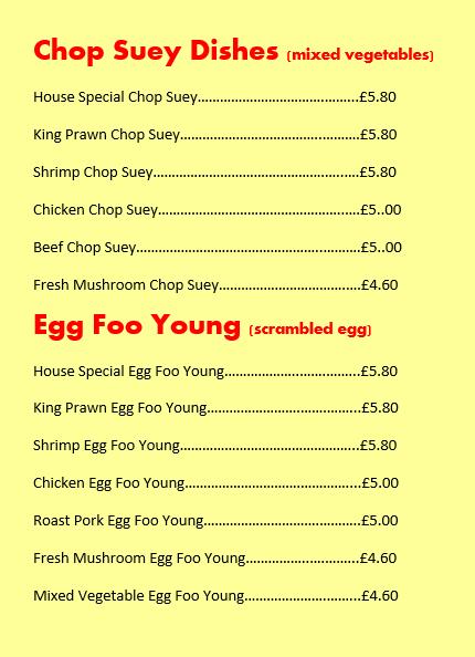 Menu at Lee's House restaurant, Sheffield