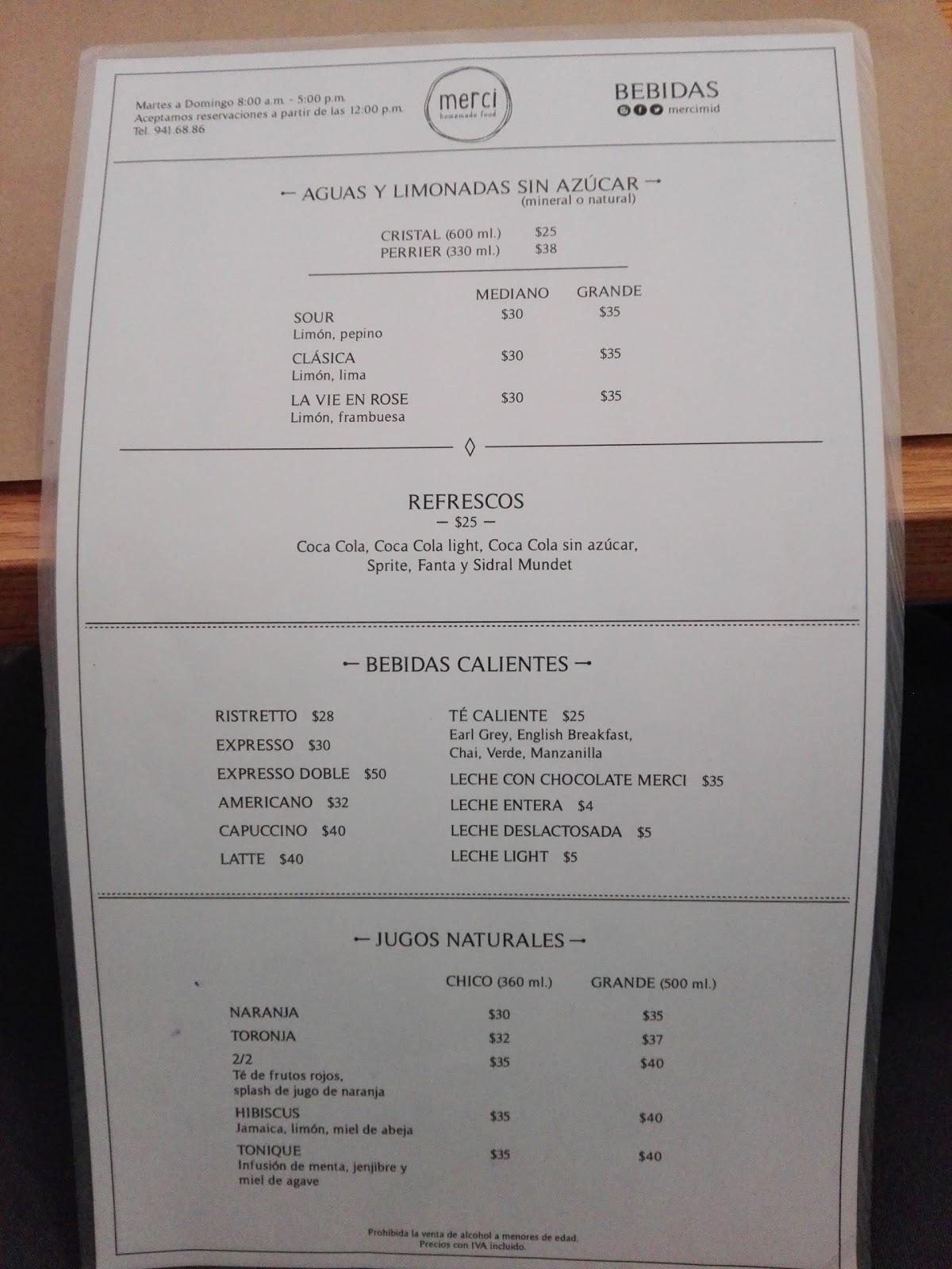 Carta del restaurante Merci - Homemade food, Merida, Calle 23 no 218 ...