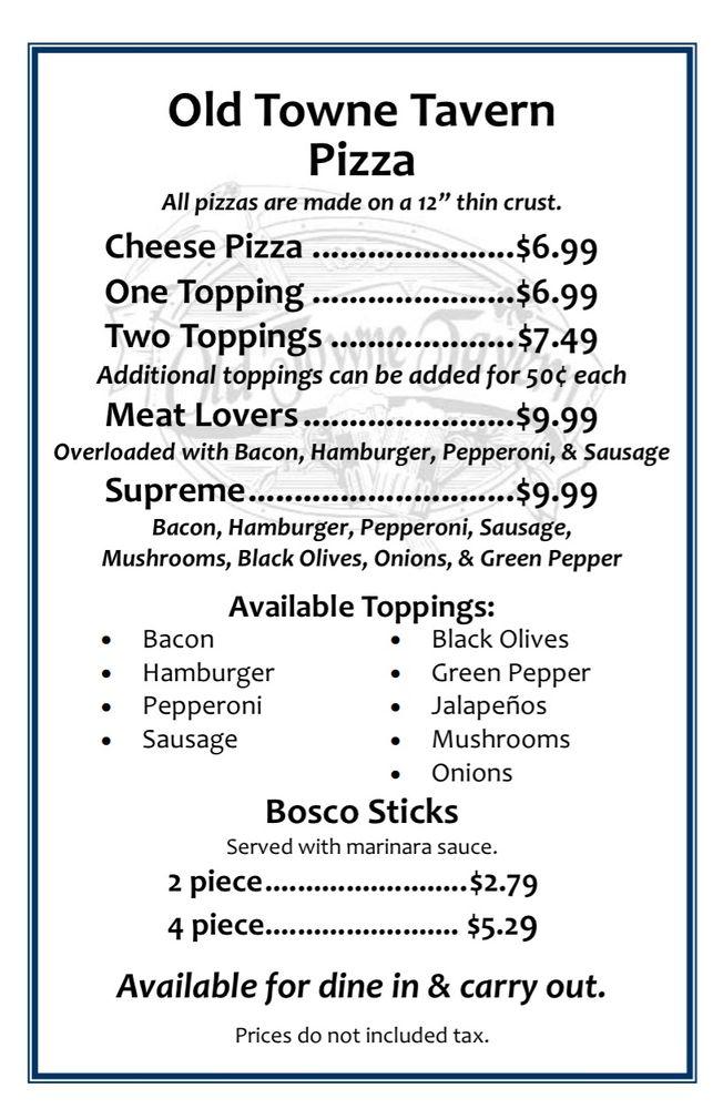 Menu at Old Towne Tavern pub & bar, Glen Carbon