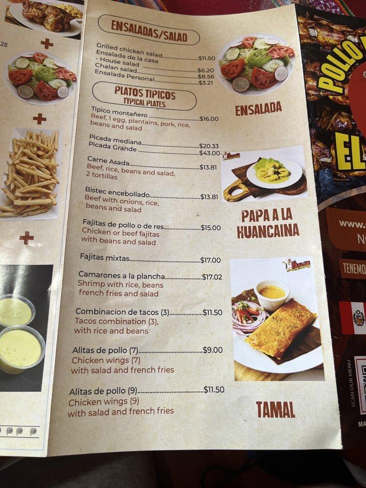 Carta del restaurante Pollos A La Brasa El Chalan, Boston, 405 Chelsea St